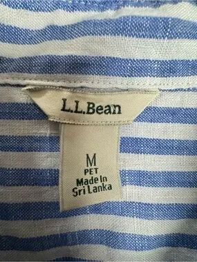 L.L. Bean | Tops | Llbean 0 Linen Blue White Stripe Shirt Medium Petite ...